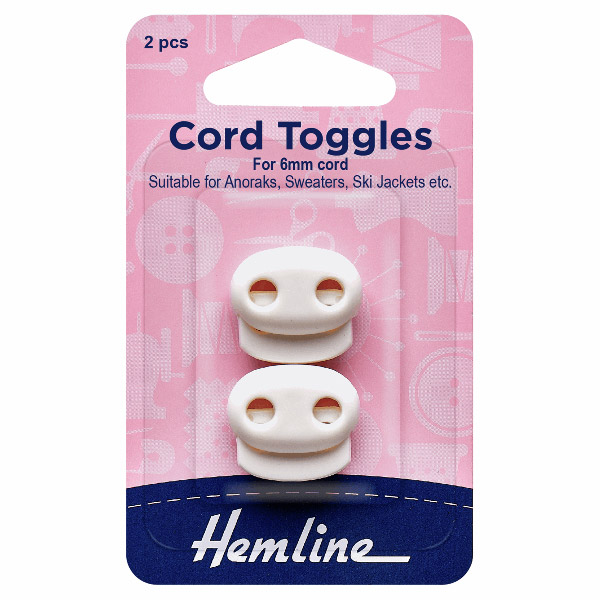 6mm adjustable 2-hole cord toggles - white plastic