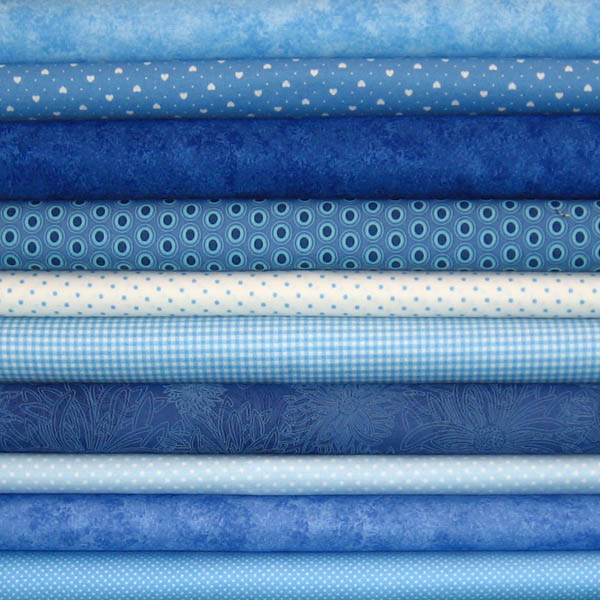 Blue patchwork fabric squares stash pack