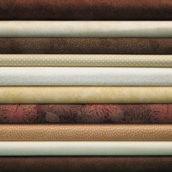 Brown and cream patchwork fabric squares stash pack