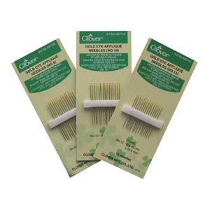 Clover gold eye applique needles size 9, 10, 12, pack of 15