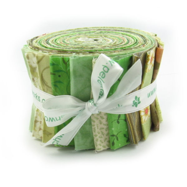 Green patchwork fabric strip roll