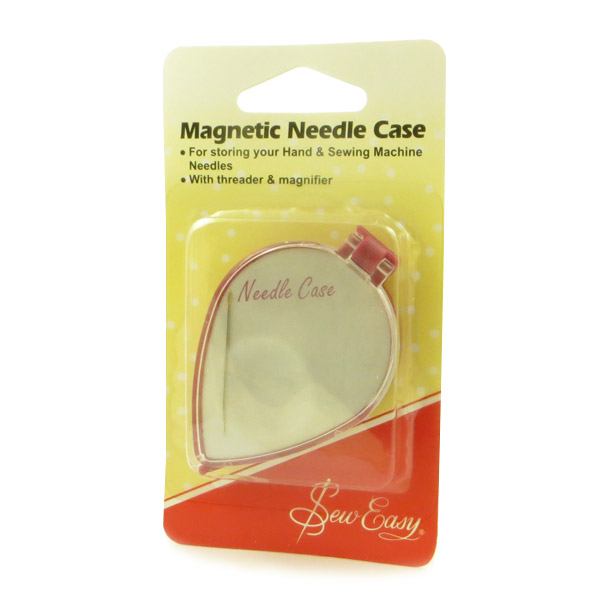 Magnetic needle case with needle threader & magnifier