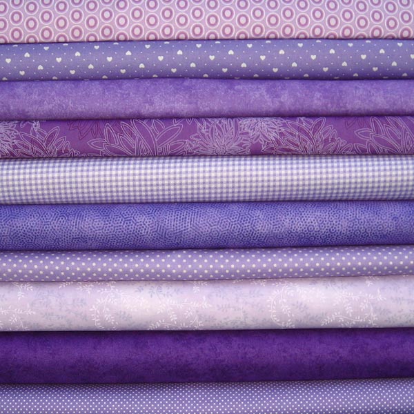 Purple patchwork fabric squares stash pack
