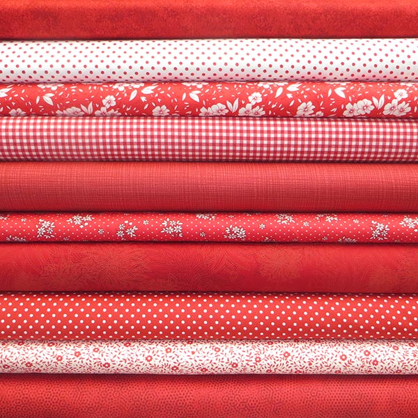 Red patchwork fabric squares stash pack