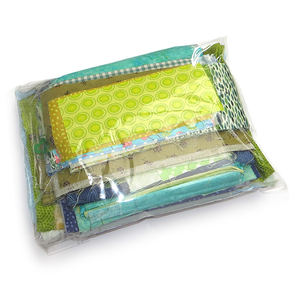 Patchwork fabric scrap bag - green, blue & aqua | Pelenna Patchworks