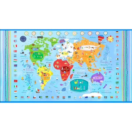 P&B Textiles What A World map quilt panel
